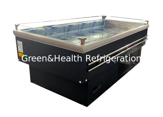 Static Cooling Supermarket Pulau Freezer Komersial Kaca Terbuka Vitrina ...