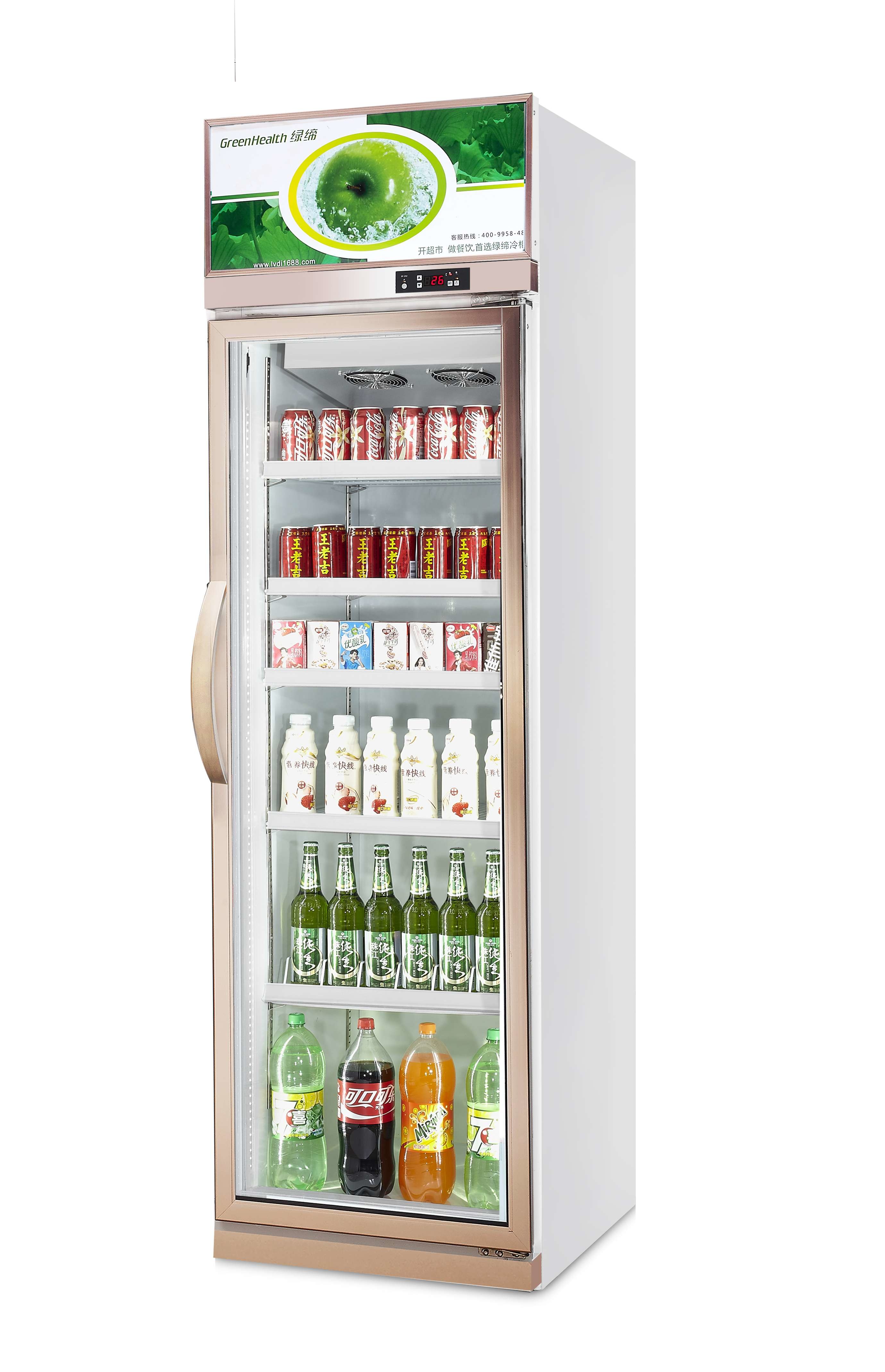 480L 50 / 60Hz Komersial Minuman Cooler / Chiller Pintu Kaca Tegak