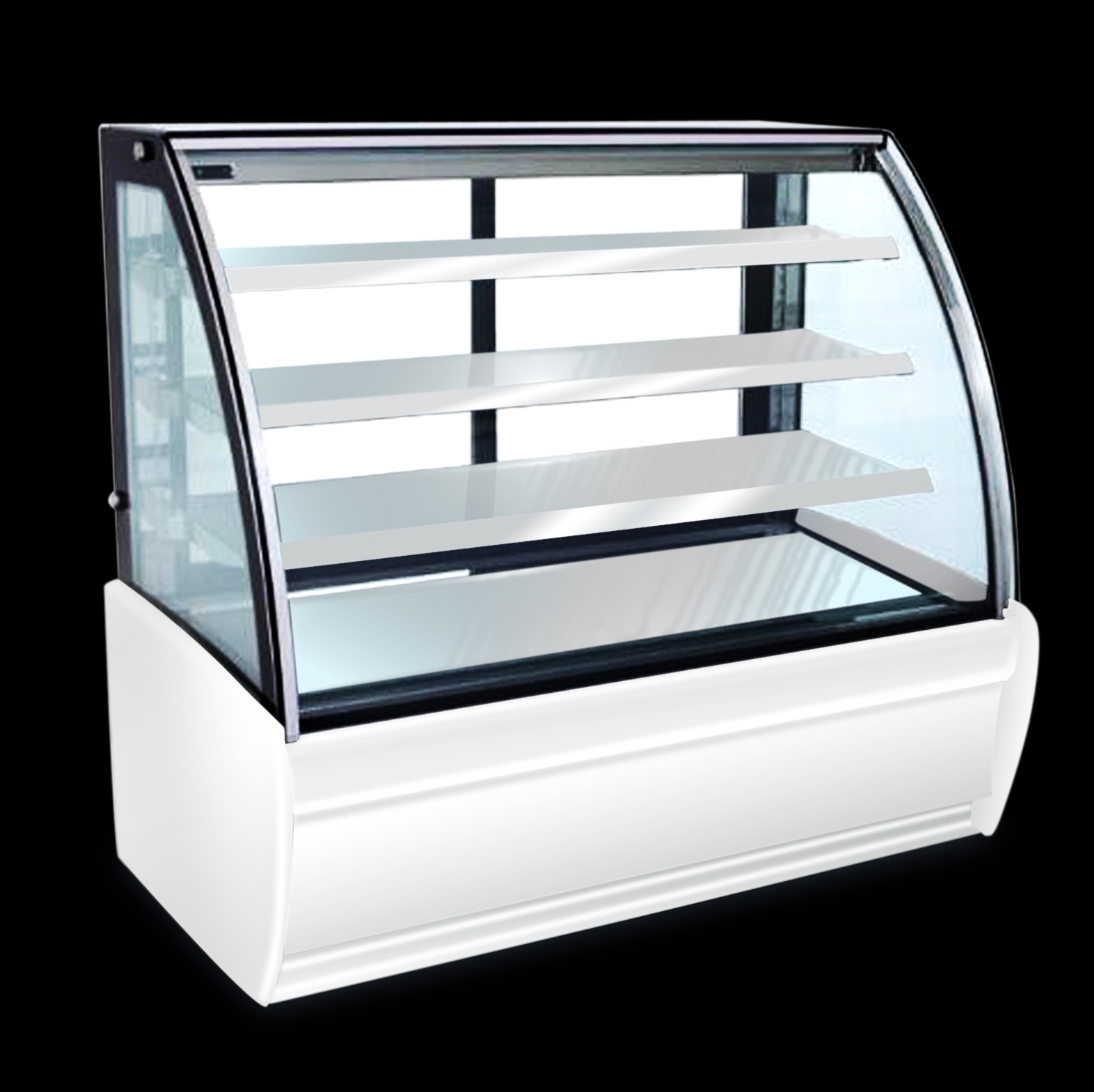 Gelas Pintu Melengkung Cake Display Freezer Dengan 2 + 1 Lapisan Dek