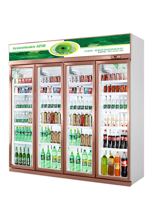 Pendingin Freezer Kombinasi Pintu Kaca Empat Untuk Tampilan Minuman